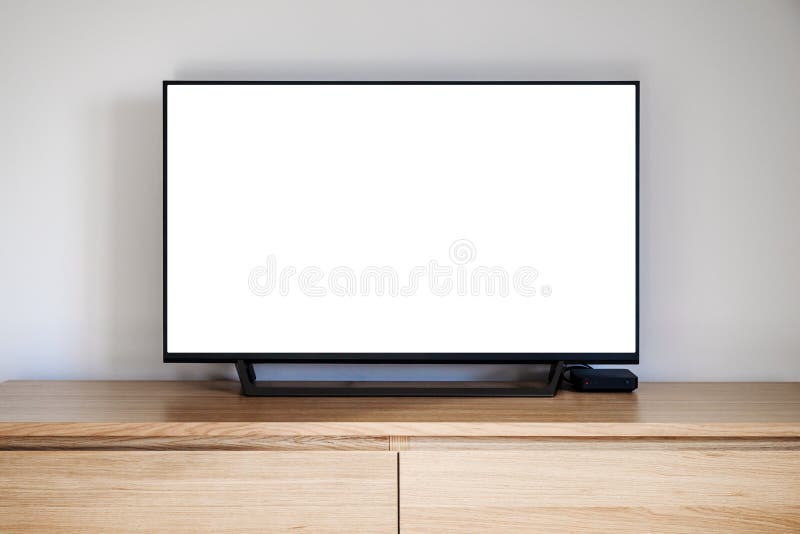 Smart TV Mockup Image, Modern TV Set on with Blank White Screen Stock ...