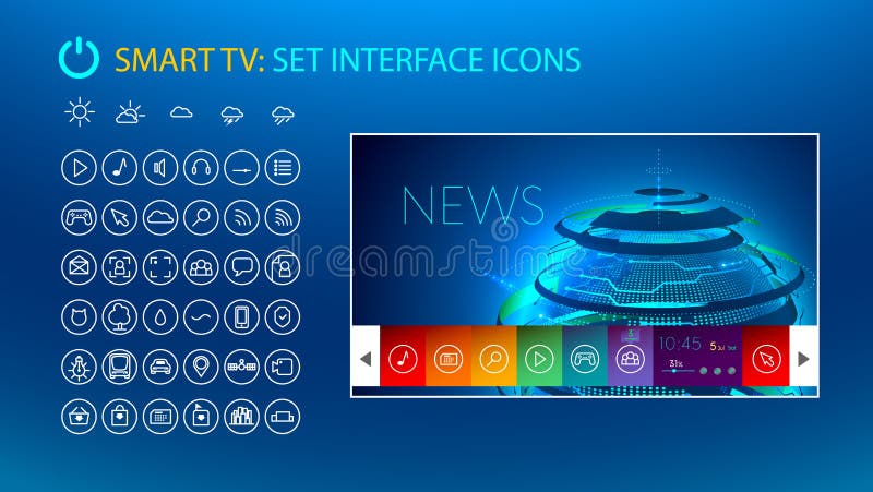 Smart Tv. Set Icons for Smart Tv Interface Stock Vector - Illustration ...