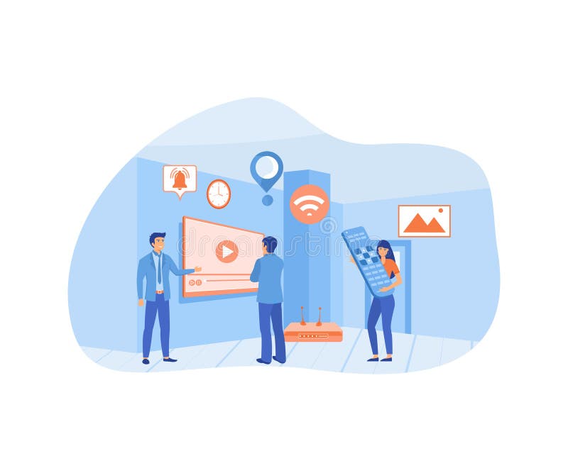 Smart Tv Technology with Tiny People Design, Stock Vector - Illustration of professional, modern ...