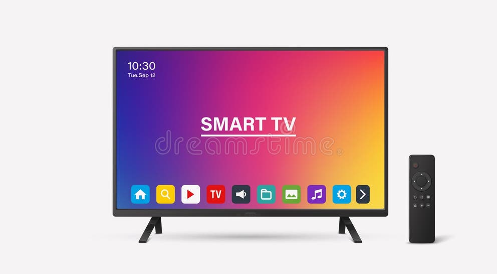 Smart TV Vector Illustration with Remote Control. Modern Smart TV ...