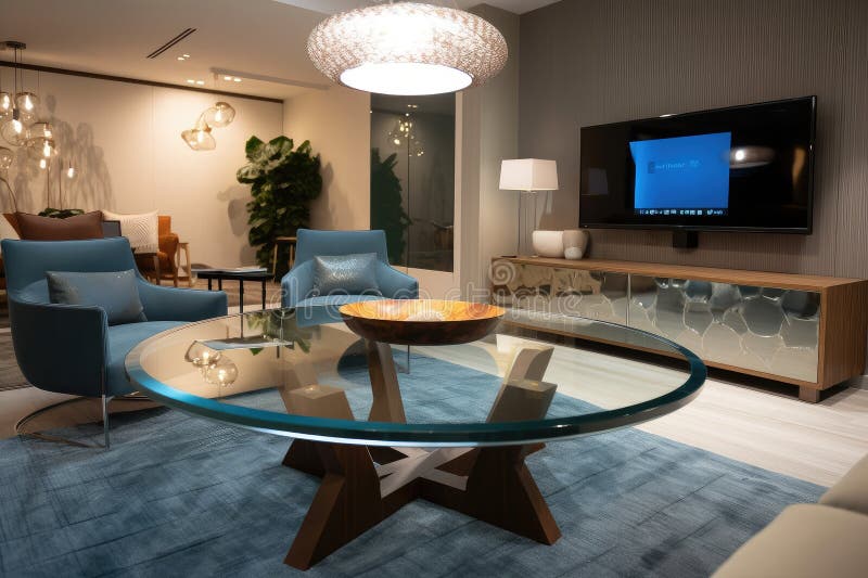 Smart Tv and Video Conference Platform with Modern Lighting and Glass ...