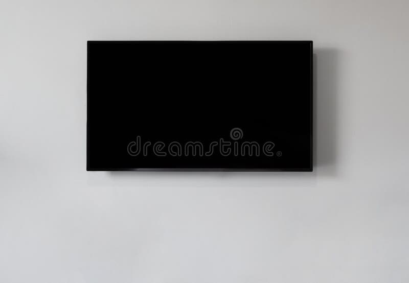 Smart TV on White Wall, Blank Black Screen Stock Photo - Image of smart ...