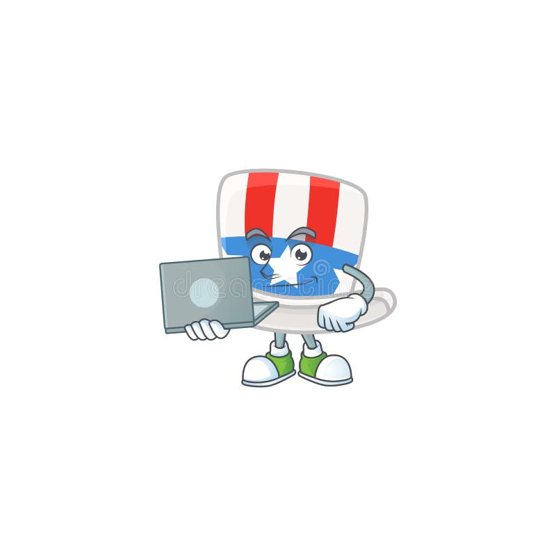 A Smart Uncle Sam Hat Mascot Icon Working with Laptop Stock Vector ...