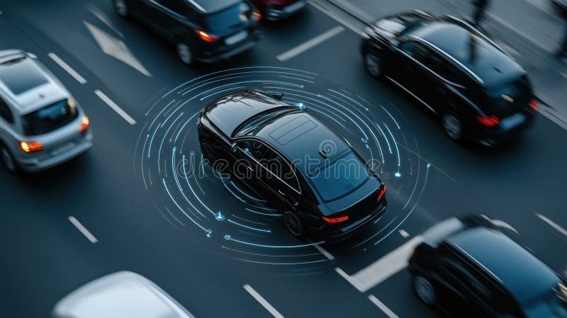 Smart Vehicle with GPS Tracking and Pulsing Signal in Traffic Stock ...