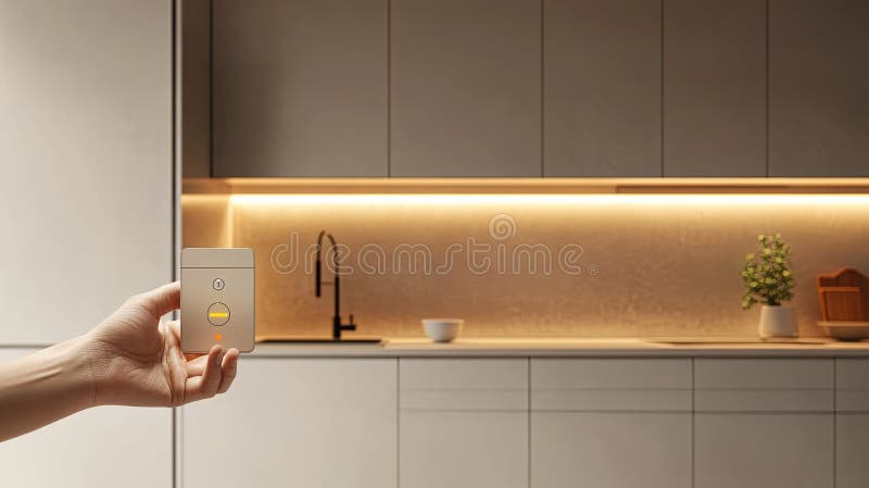 Smart Ventilation Control in Hand, Modern Kitchen . Stock Illustration ...