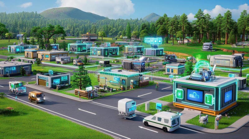 Smart Village, Future of Sustainable Living Stock Photo - Image of ...