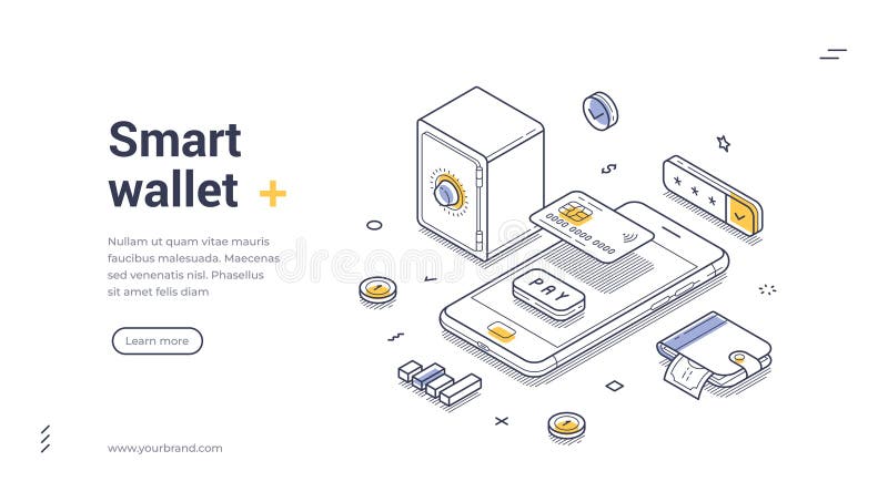 Smart Wallet Web Banner Template Designed with Isometric Line Art ...