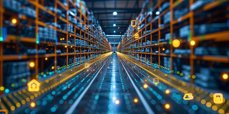 Smart Warehouse with Automated Storage Systems, Digital Icons, and ...