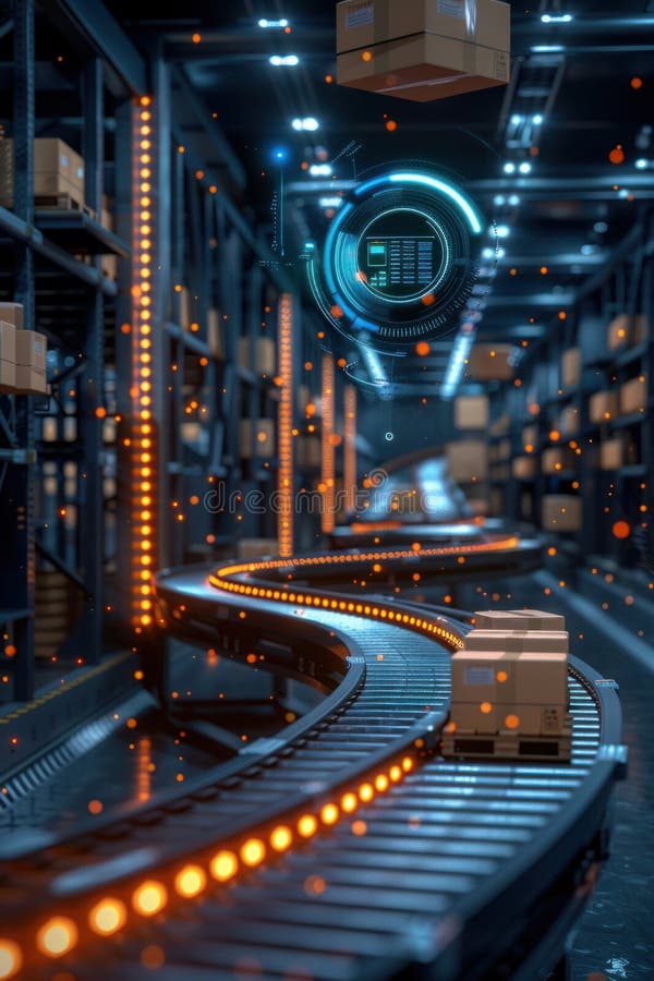 Smart Warehouse Logistic, Futuristic Warehouse Interior Showcasing an ...