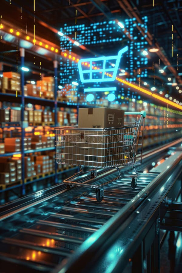 Smart Warehouse Logistic, a Neat Row of Boxes on a Moving Conveyor Belt ...