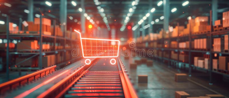 Smart Warehouse Logistic, Visual of Organized Boxes Traveling Along a ...