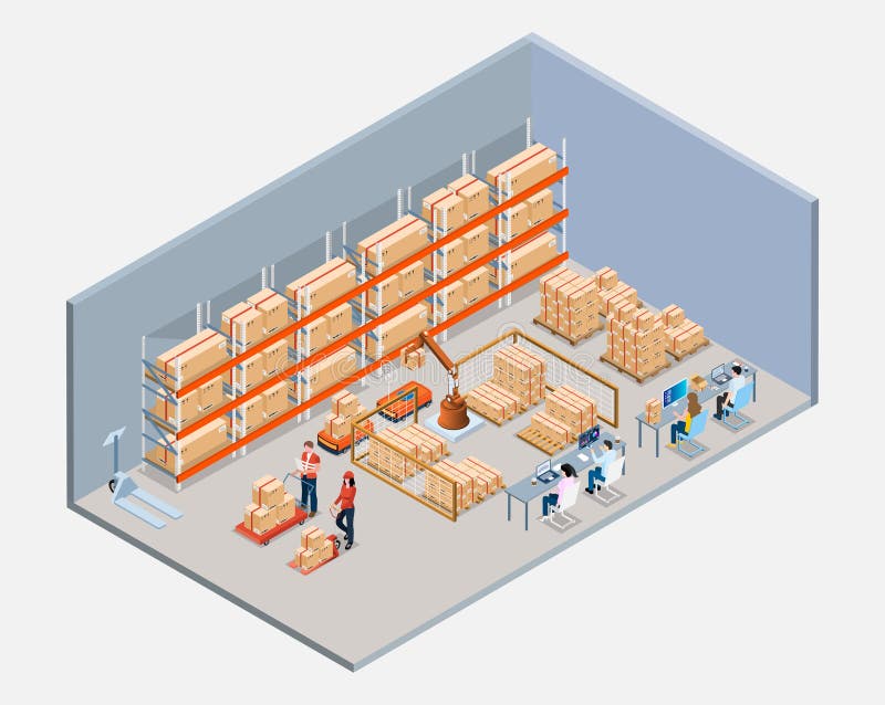 Smart Warehouse Management System with Automated Warehouse Robots Stock ...