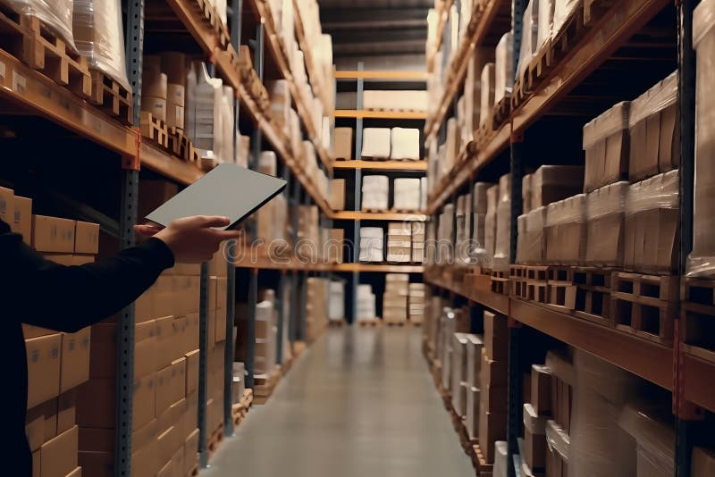 Smart Warehouse Management System. Worker Hands Holding Tablet Stock ...