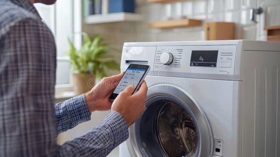 Smart Washing Machine Controlled by Smartphone in a Modern Laundry Room ...