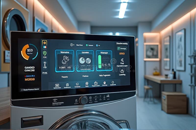 Smart Washing Machine Display in Modern Laundry Room Stock Image ...