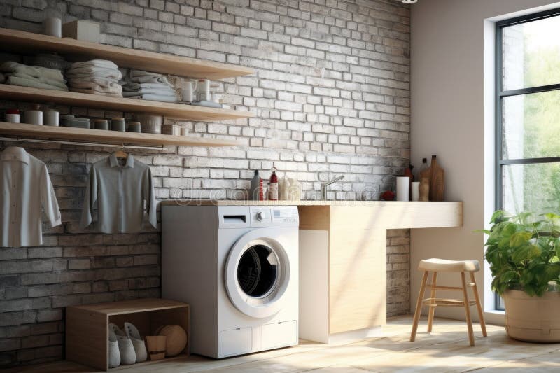 Smart Washing Machine in Modern Laundry Room Stock Illustration ...