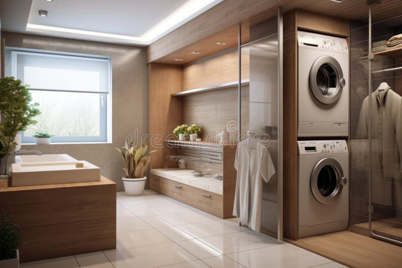 Smart Washing Machine in a Modern Laundry Room Stock Illustration ...