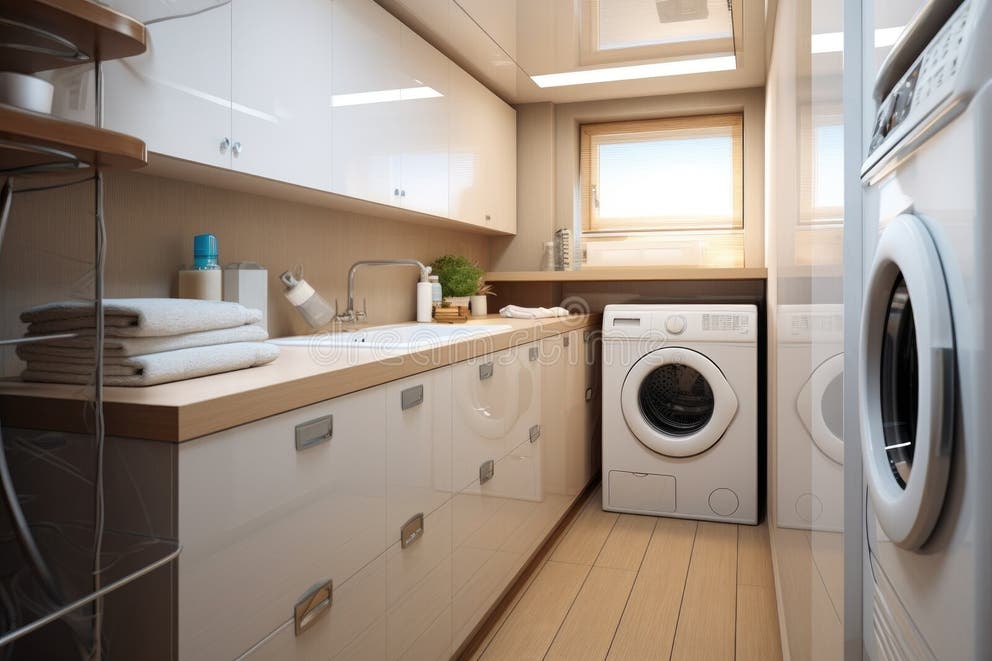 Smart Washing Machine in Modern Laundry Room Stock Illustration ...
