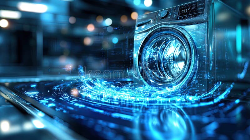 Smart Washing Machine, Modern Laundry Technology Stock Illustration ...