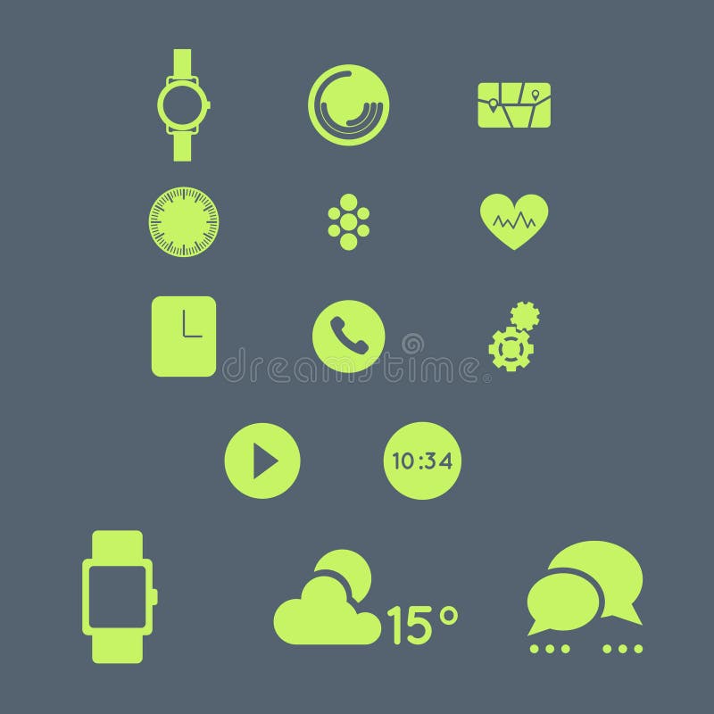 Smart Watch with App Vector Icon Set Stock Vector - Illustration of ...