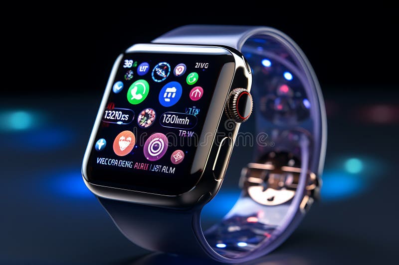 Smart Watch with Application Icons on the Screen. 3d Illustration Stock ...