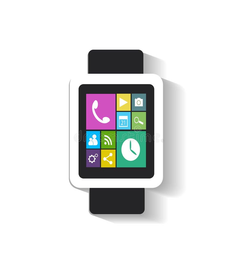 Smart Watch with Apps Icons Black Stock Vector - Illustration of mail ...