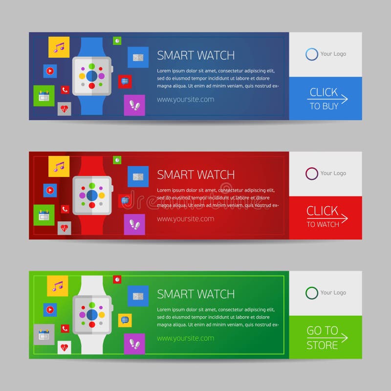 Smart Watch Banner Design or Vector Website Header Stock Illustration ...