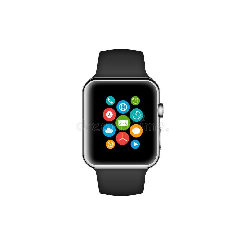 Smart Watch Black with Icons Vector Illustration Stock Illustration ...