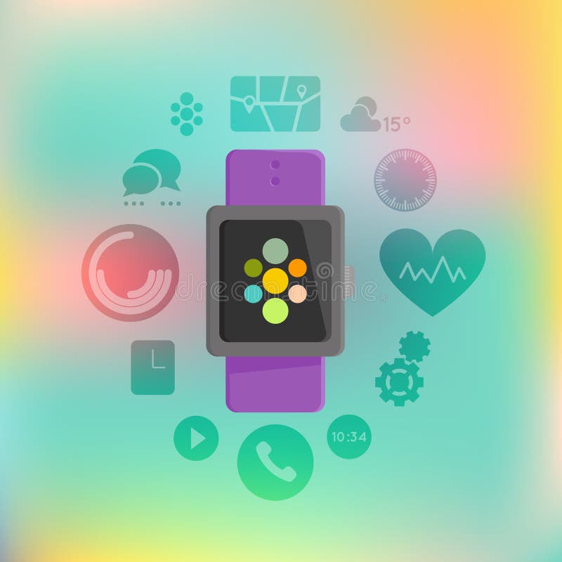 Smart Watch Concept with App Vector Icon Set Stock Vector ...