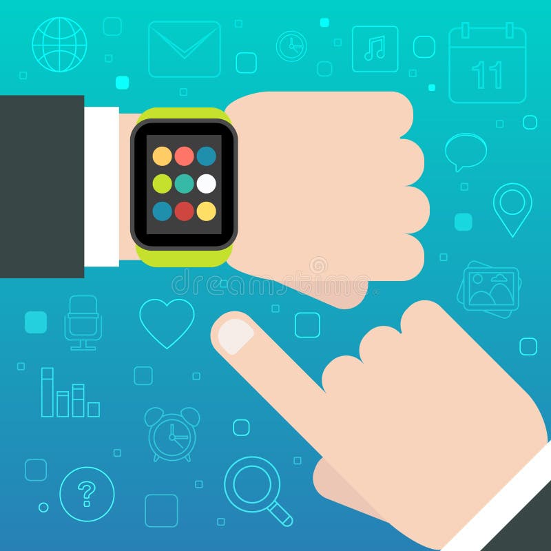 Smart Watch Concept with Mobile Apps Icons Stock Vector - Illustration ...