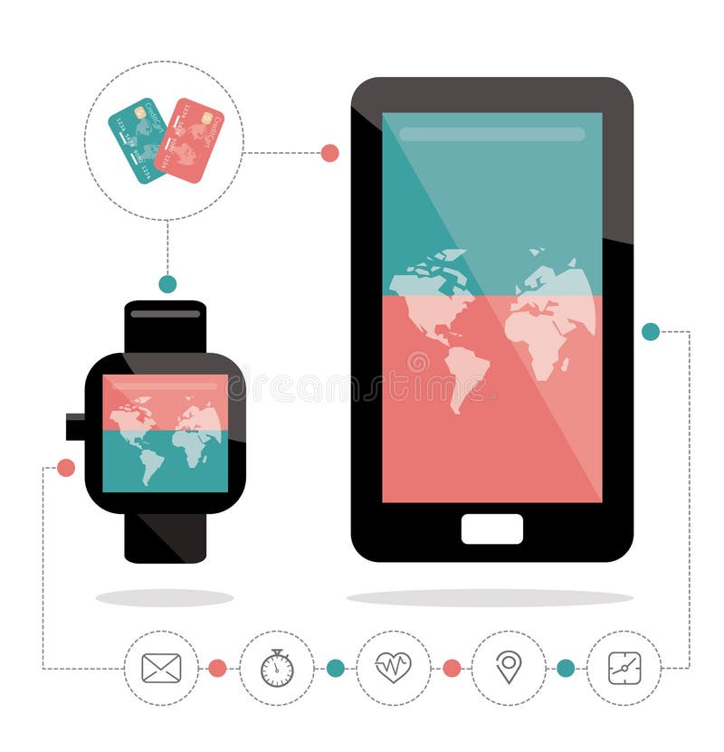 Smart Watch Connect with Smart Phone . Payment and Other Feature Icons ...