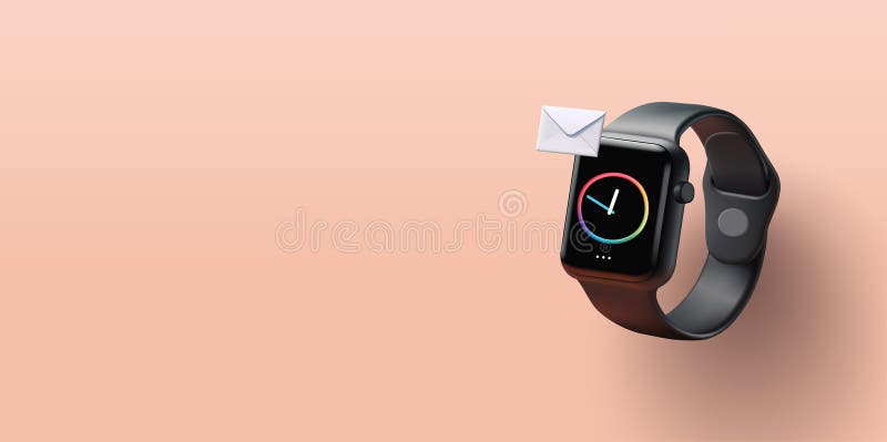 Smart Watch 3d Render Illustration with Analog Clock Face and Message ...