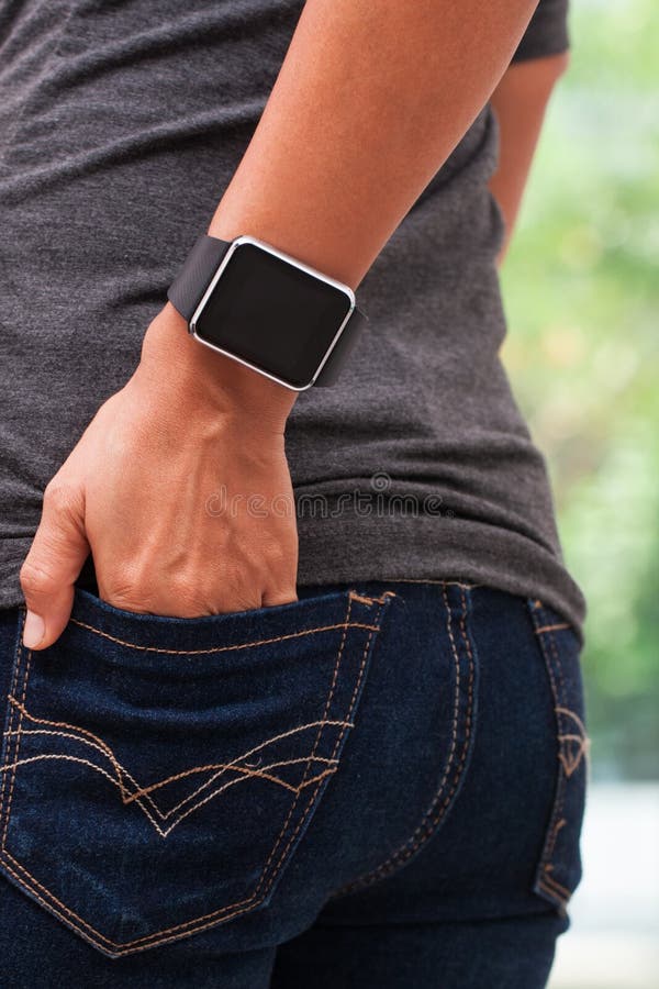 Smart Watch with Empty Screen on Woman S Wrist Stock Photo - Image of ...