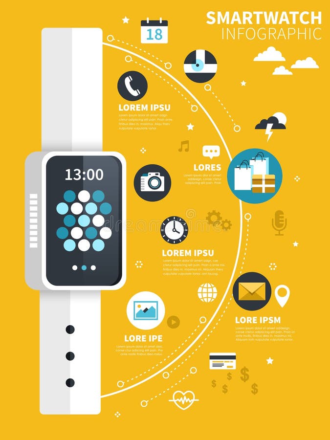 Smart watch flat design stock illustration. Illustration of operation ...