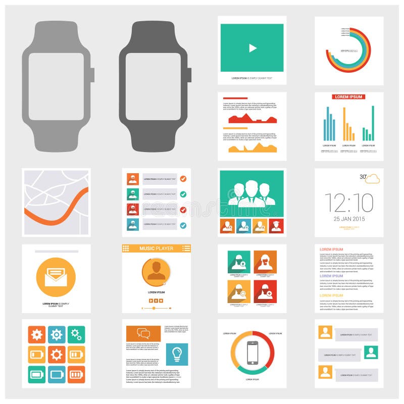 Smart Watch GUI Design set stock vector. Illustration of technology ...