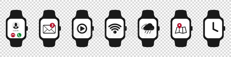Smart Watch Icon Set - Different Vector Illustrations - Isolated on ...