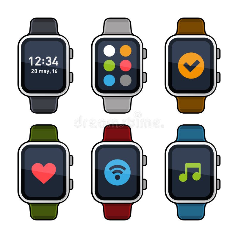 Smart Watch Icons Set. Flat Style Stock Vector - Illustration of ...