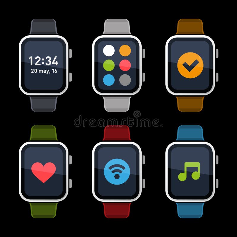 Smart Watch Icons Set. Flat Style Stock Vector - Illustration of ...