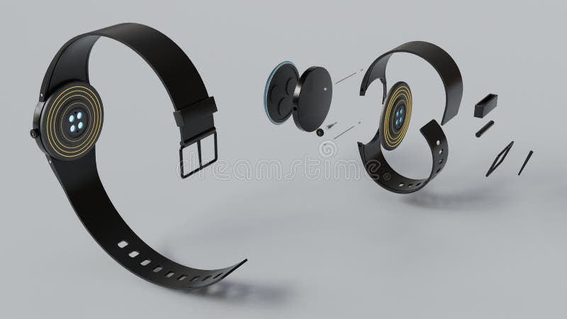 Smart Watch Internal Inside Preview from Back - 3D Render Model Stock ...