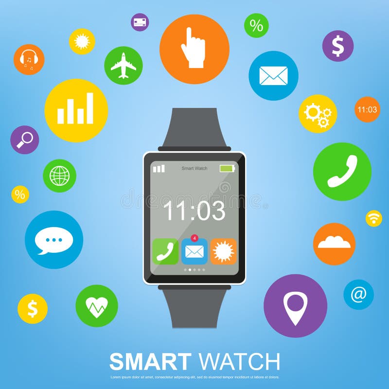 Smart Watch New Technology Electronic Device with Apps Icons Flat ...