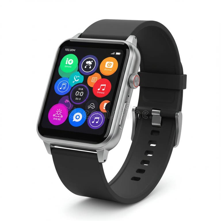 A Smart Watch with a Rectangular, Silver-colored Metal Frame and Black ...