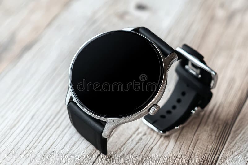 Smart Watch with Round Blank Black Screen. Stock Image - Image of strap ...