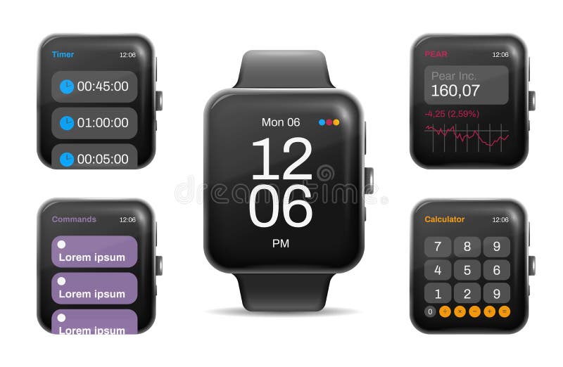 Smart Watch Screens Realistic Set Stock Vector - Illustration of phone ...