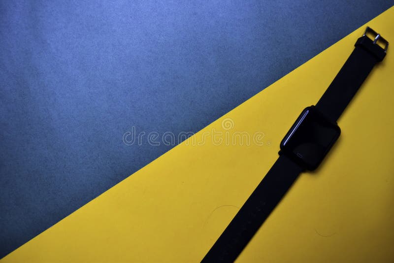 Smart Watch on Top View Color Table Background Stock Image - Image of ...