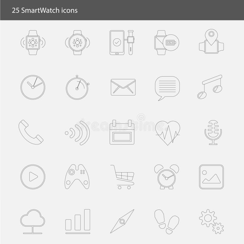 Smart Watch Vector Icons Set Outline Style Stock Vector - Illustration ...
