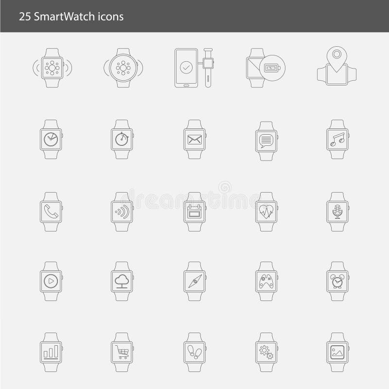 Smart Watch Vector Icons Set Outline Style Stock Vector - Illustration ...