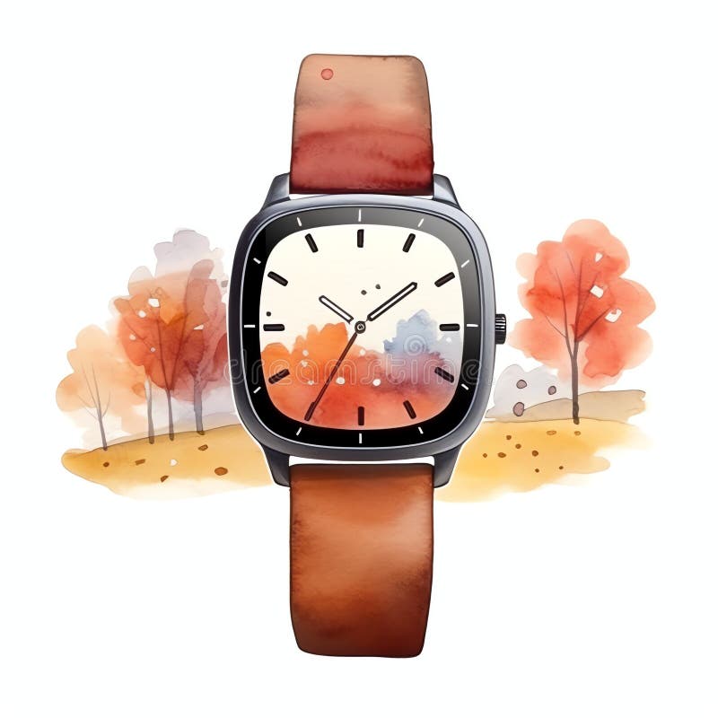 Smart Watch Watercolor Autumn Time Illustration for Planner or DIY ...