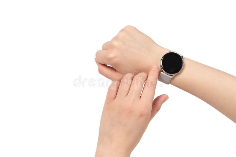 Smart Watch on Woman Hand Isolated Stock Photo - Image of concept ...
