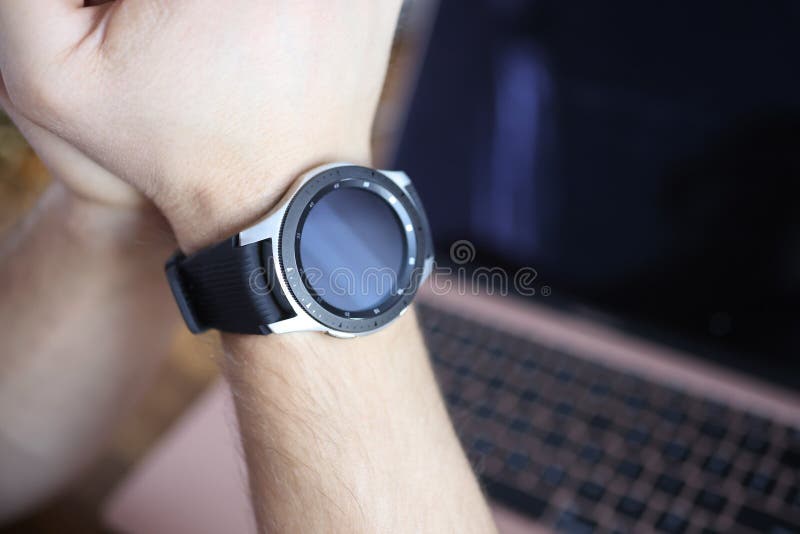 Smart Watch is Worn on Man& X27;s Hand Stock Photo - Image of hand ...