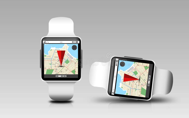 Smart Watches with Gps Navigator Map on Screen Stock Illustration ...